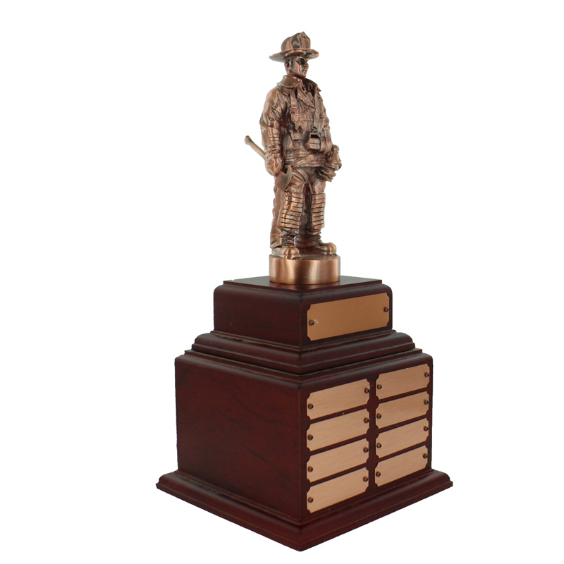 FIRE FIGHTER BRONZE PERPETUAL TROPHY ON ROSEWOOD BASE