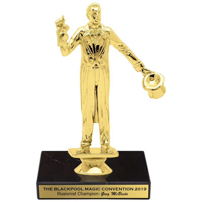 8 INCH MAGICIAN GOLD TROPHY ON BLACK MARBLE BASE