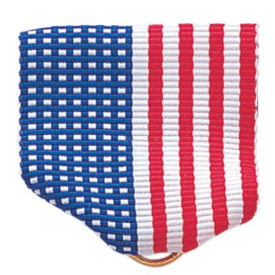 PIN BACK RIBBON, AMERICAN FLAG - GOLD RING