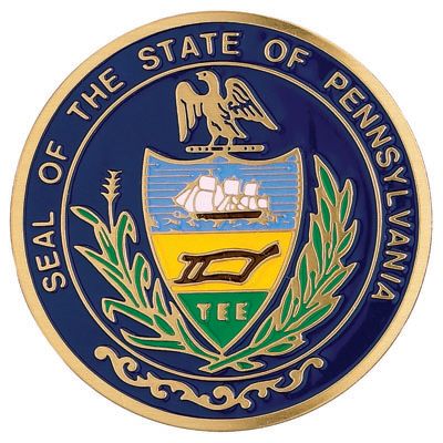 STATE SEAL OF PENNSYLVANIA, 2 INCH ETCHED ENAMELED