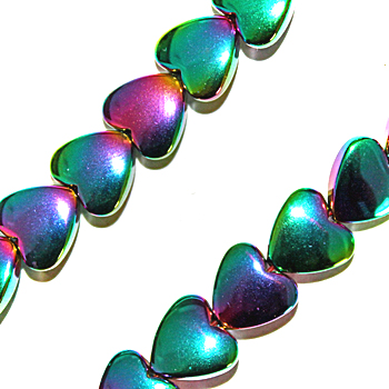 Magnetic Hematite Beads: Rainbow Color Heart Beads (8mm)