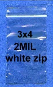 Ziplock Bags 2 Mil: White Zip (3x4)