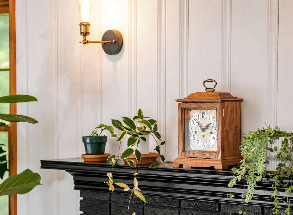 Austen Bracket Light Oak Quartz Mantel Clock by Hermle