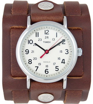 Women's Leather Cuff Watch - 3 Strap Cuff Watch - Indiglo Backlight