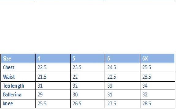 US Angels Size Chart 4-6x