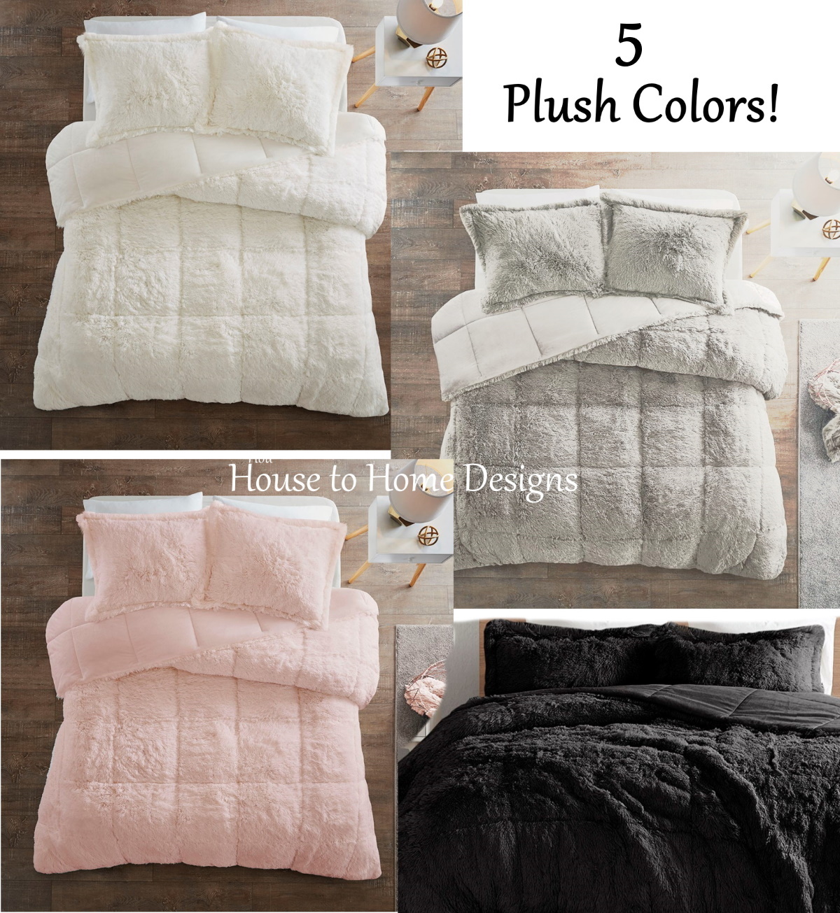 Malea Ultra Plush Faux Fur Comforter Set - Ivory, Grey, Black, Pink or Aqua