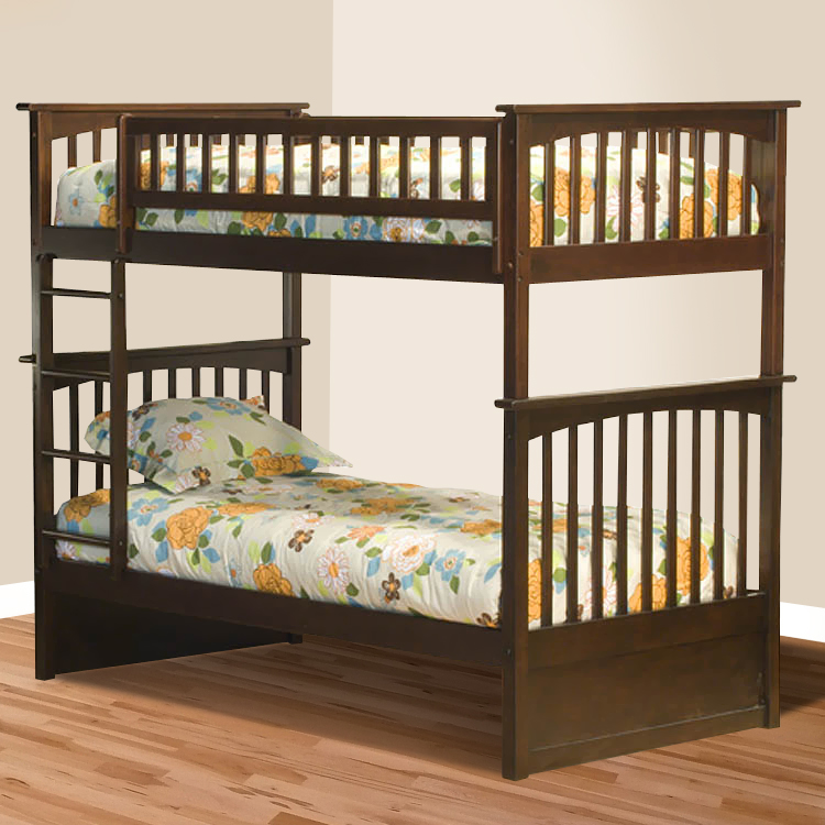 Atlantic Furniture Columbia Twin Over Twin Bunk Bed in Antique Walnut ...