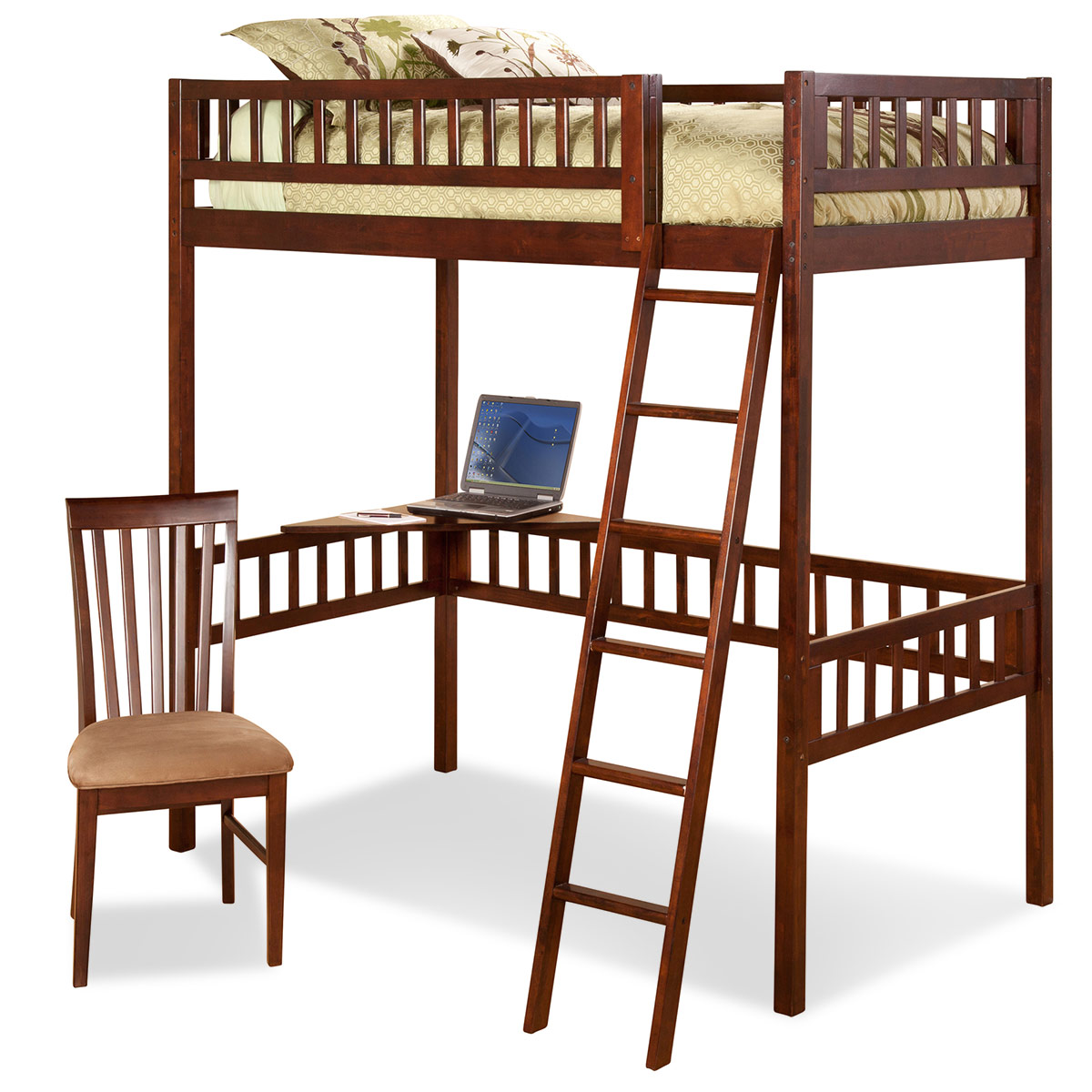 Atlantic Furniture Mission Tall Loft with Workstation in Antique Walnut ...