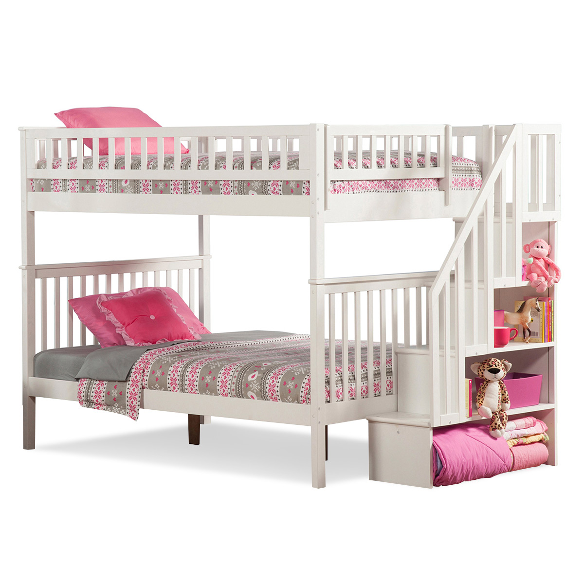 Atlantic Furniture Woodland Staircase Full over Full Storage Bunk Bed ...