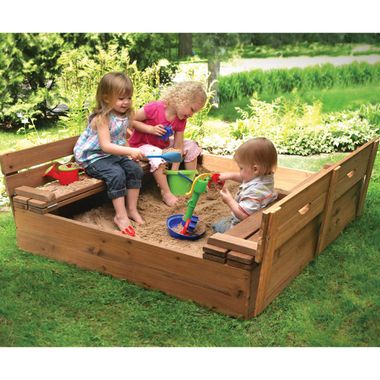 Badger Basket Covered Convertible Cedar Sandbox w Two Bench Seats FREE ...