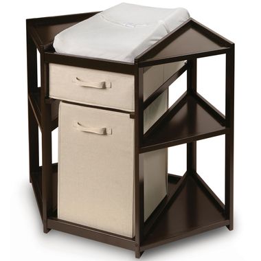 Badger Basket Diaper Corner Changing Table in Espresso with Hamper and ...