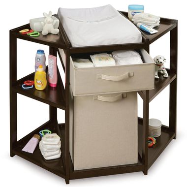 Badger Basket Diaper Corner Changing Table in Espresso with Hamper and ...