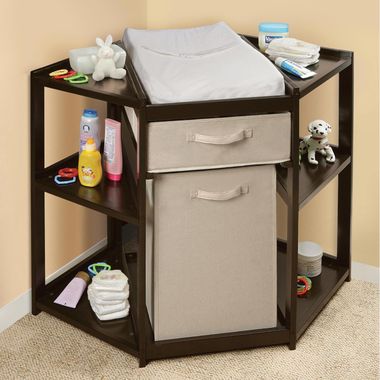 Badger Basket Diaper Corner Changing Table in Espresso with Hamper and ...