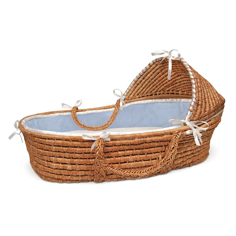 Badger Basket Honey Moses Basket with Hood - Blue Waffle - FREE SHIPPING