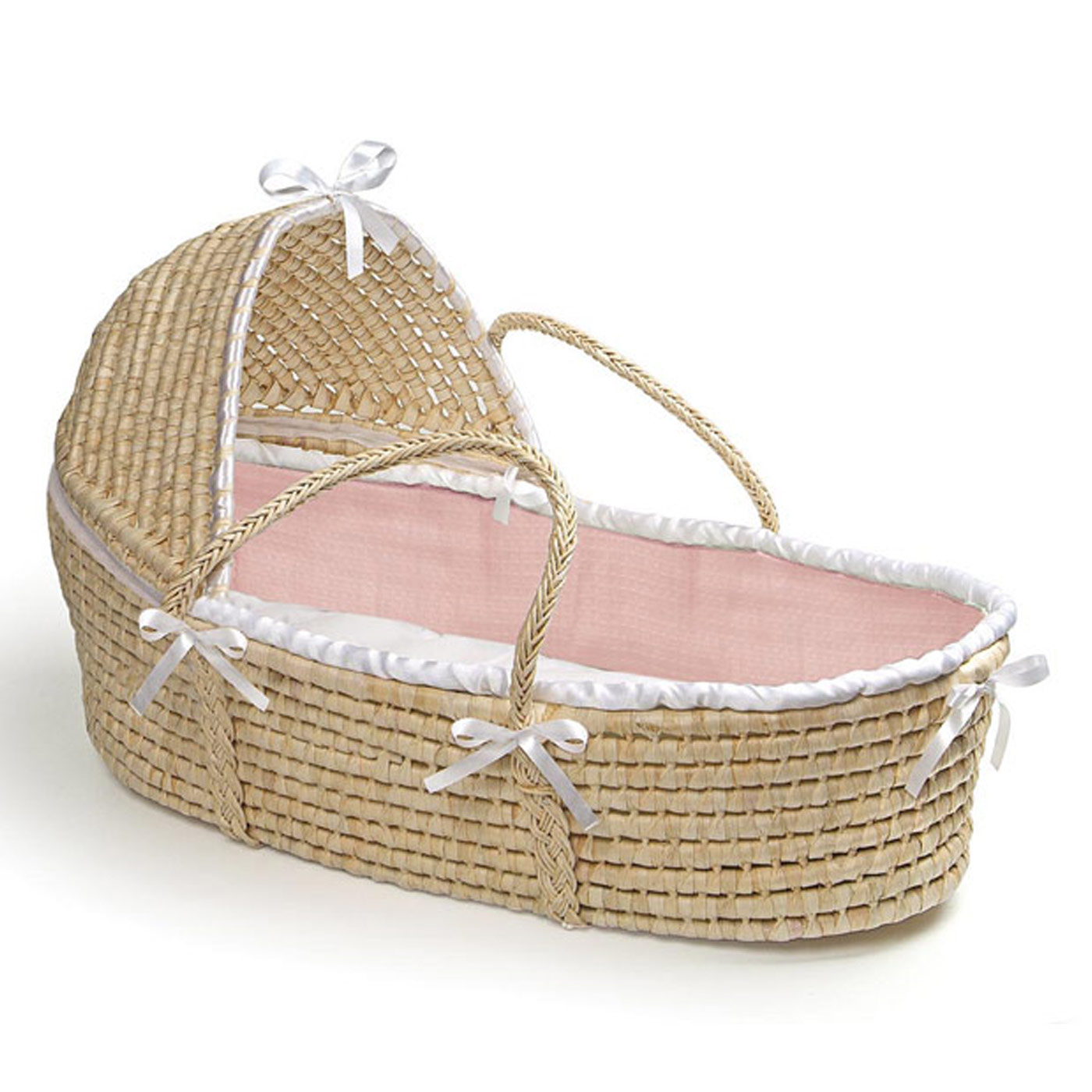 Badger Basket Hooded Moses Basket - Pink Waffle Bedding - FREE SHIPPING
