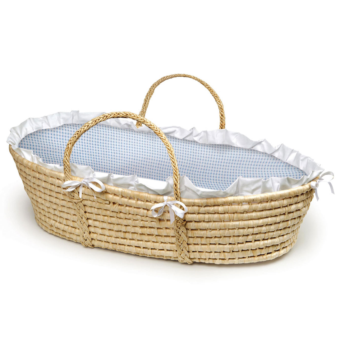 Badger Basket Natural Moses Basket Blue Gingham Bedding FREE SHIPPING