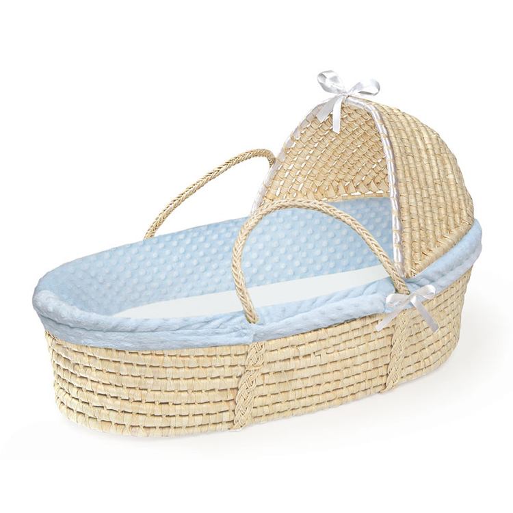 Badger Basket Natural Moses Basket with Hood - Blue Dot - FREE SHIPPING