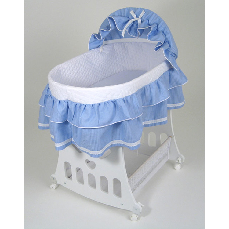 Badger Basket Portable Bassinet 'N Cradle w/Base - Blue Waffle Ruffled ...