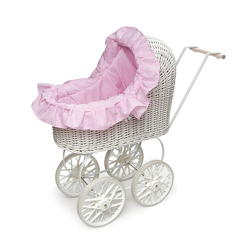 Badger Basket Wicker Buggy with Pink Gingham Liner - FREE SHIPPING