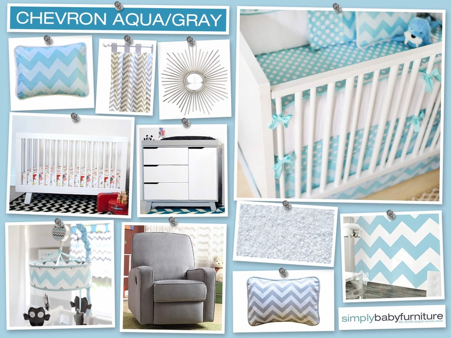 Chevron Aqua Gray Nursery Design Theme