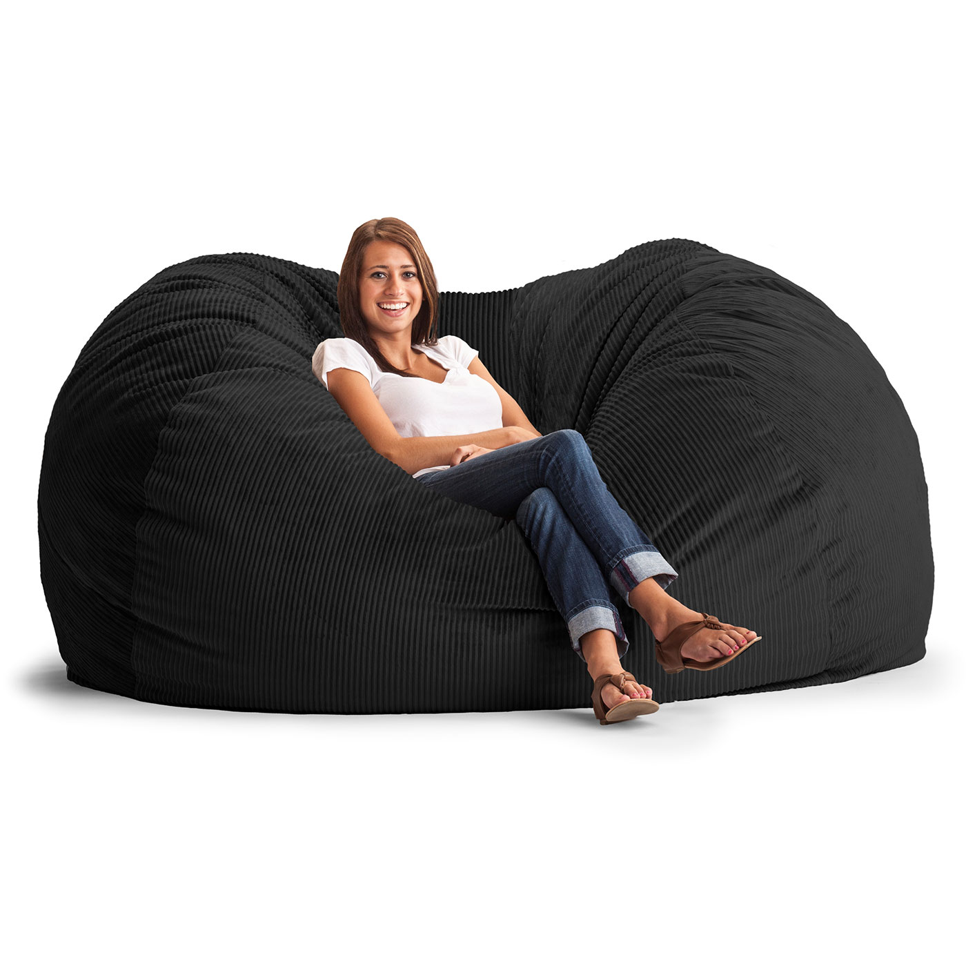 Comfort Research Big Joe Fuf XXL Foam Filled Chair in Black Wide Wale Corduroy FREE SHIPPING
