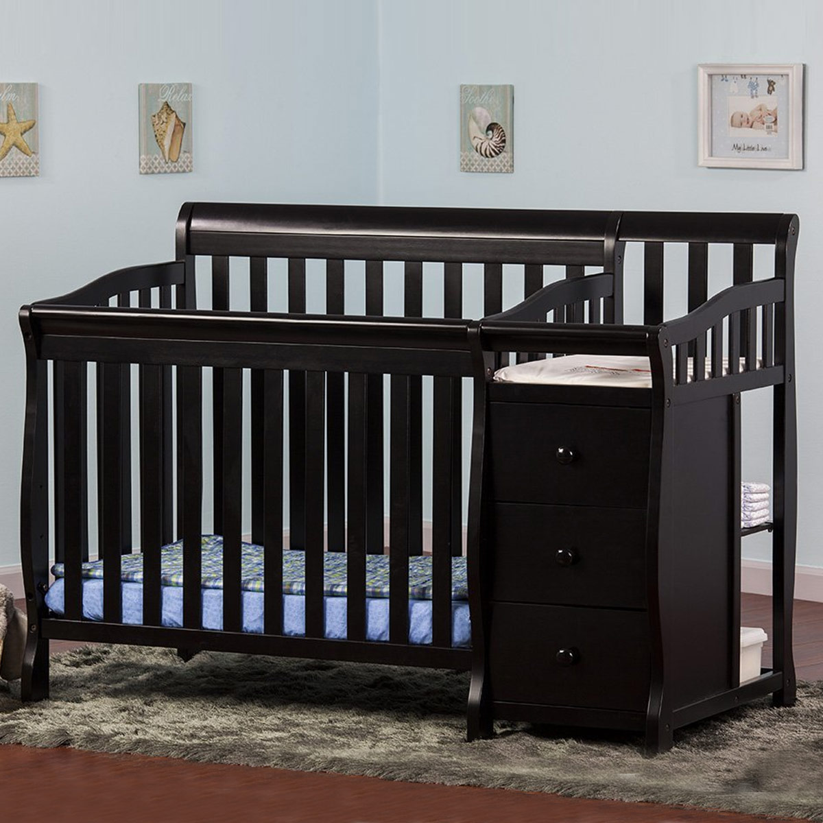 Dream On Me Jayden 2 in 1 Convertible Baby Crib with Changer in Black FREE SHIPPING