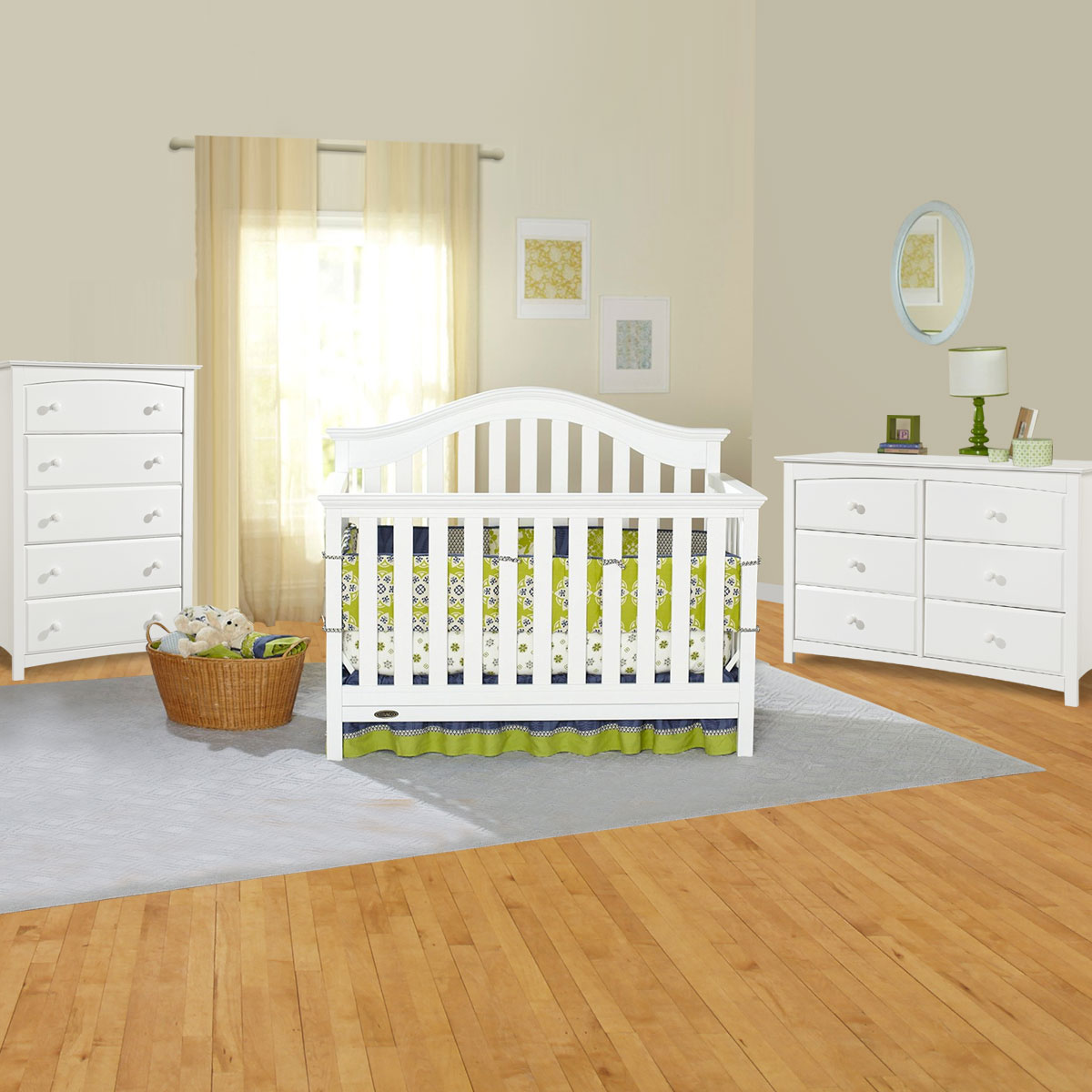 Graco Cribs Bryson 3 Piece Nursery Set 4 in 1 Convertible Crib Kenton 5 Drawer and 6 Drawer Dresser in White FREE SHIPPING