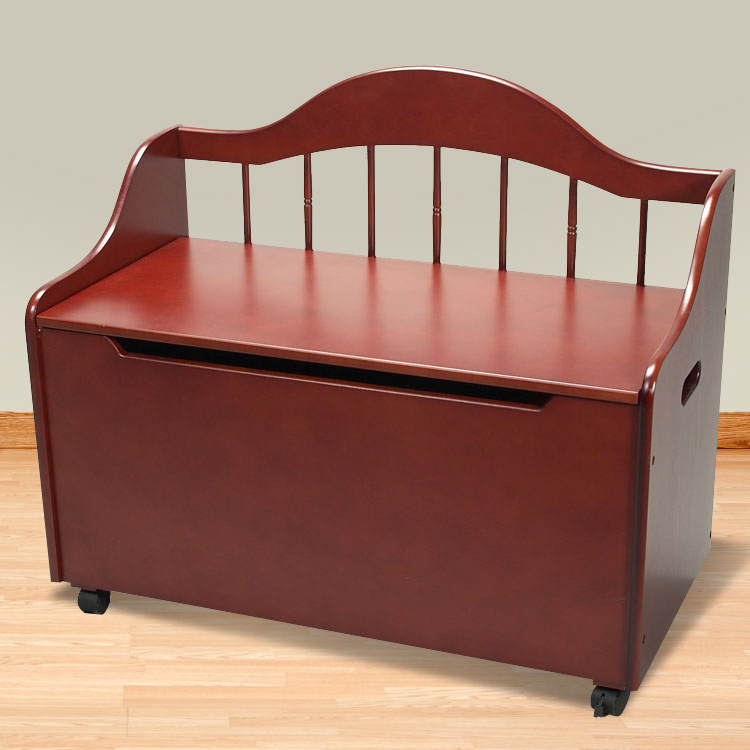 Kids Deacon's Bench / Toy Chest on Casters - Cherry - FREE SHIPPING