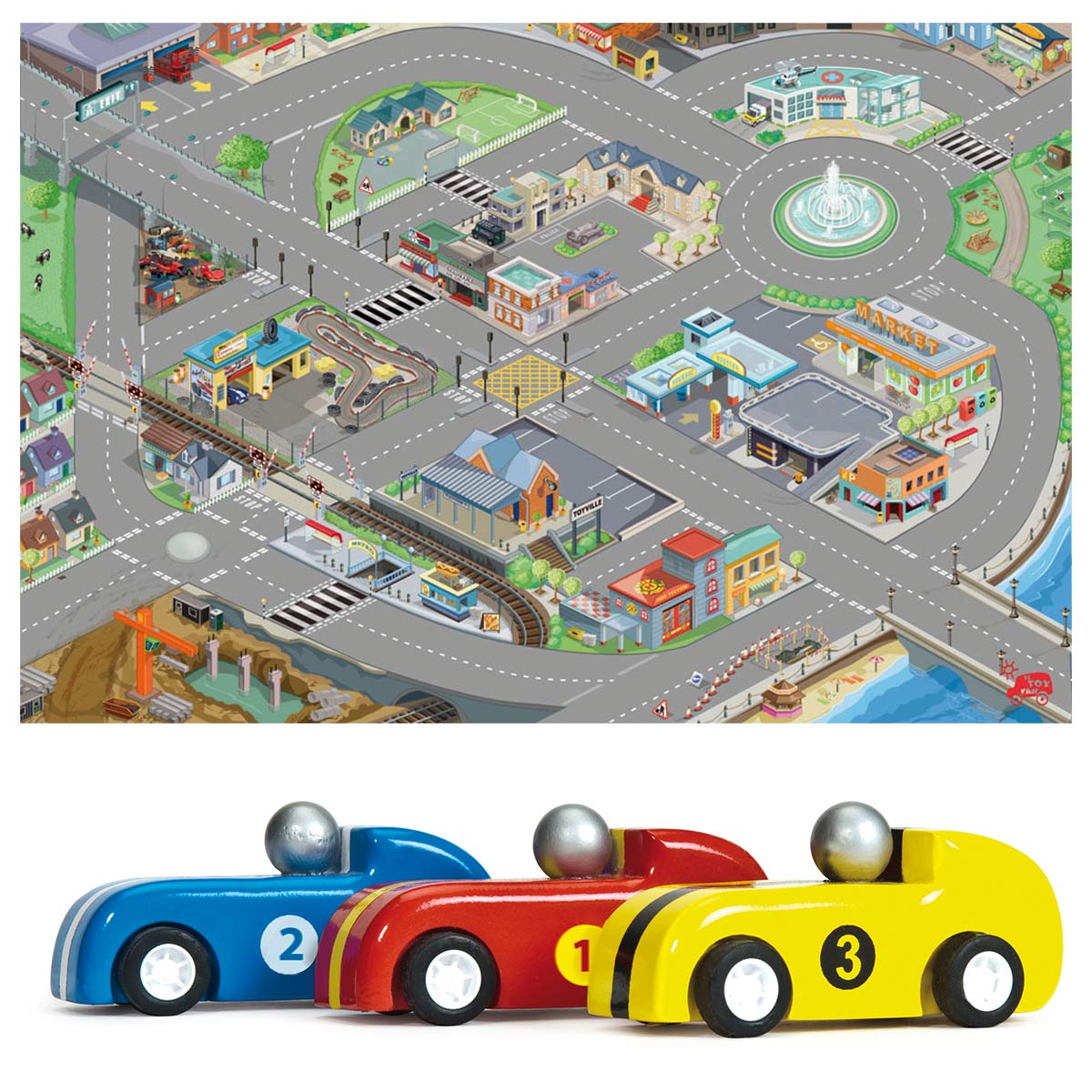 Le Toy Van Cars: Car Playmat with 3 Pull Back Racers FREE SHIPPING