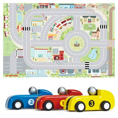 Le Toy Van Cars: My First Town Playmat with 3 Pull Back Racers FREE ...