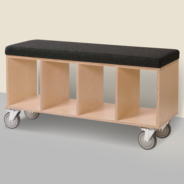 Offi Bench Box with Casters & Gray Wool Upholstered Seat in Walnut FREE ...
