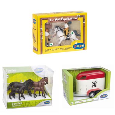 Papo Farm: 3 Piece Riding Set 1, Frisian and Thoroughbred Horses 4 ...