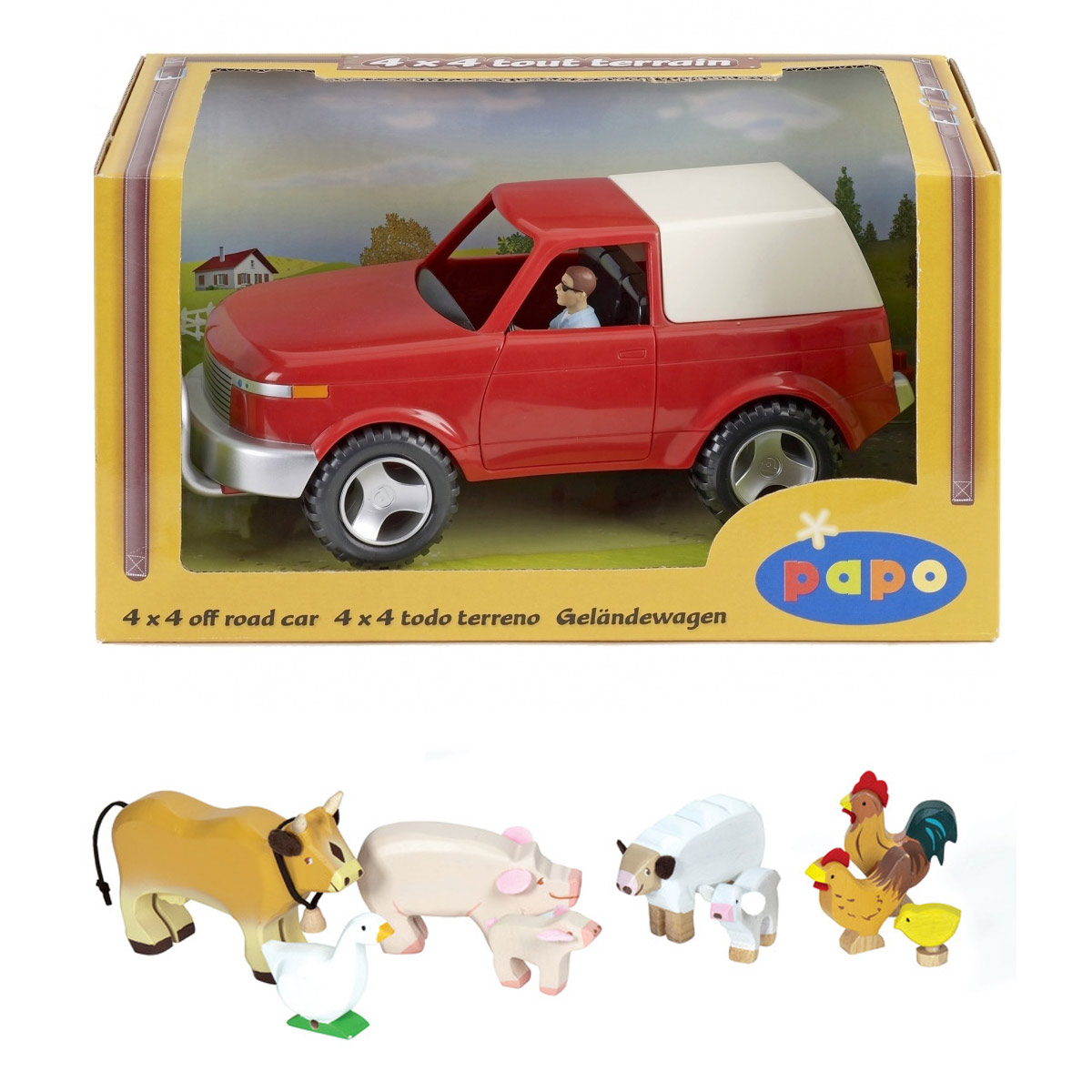 Papo Farm: 4 X 4 and Sunny Farm Animal Toy Figure Set FREE SHIPPING
