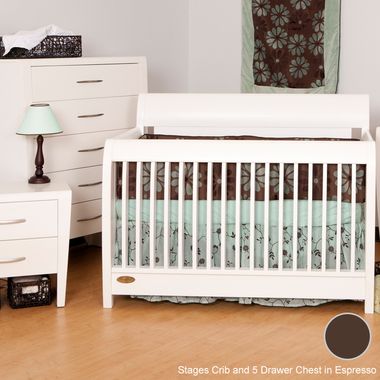 Ragazzi 2 Piece Nursery Set - Envy Stages Crib and 5 Drawer Chest in ...