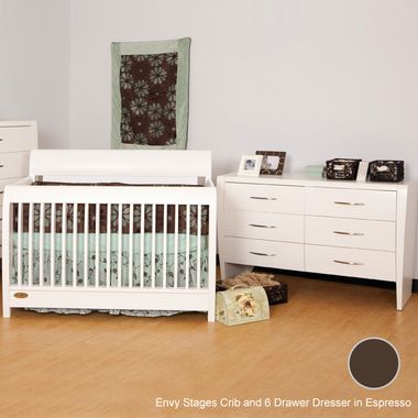 Ragazzi 2 Piece Nursery Set - Envy Stages Crib and 6 Drawer Dresser in ...