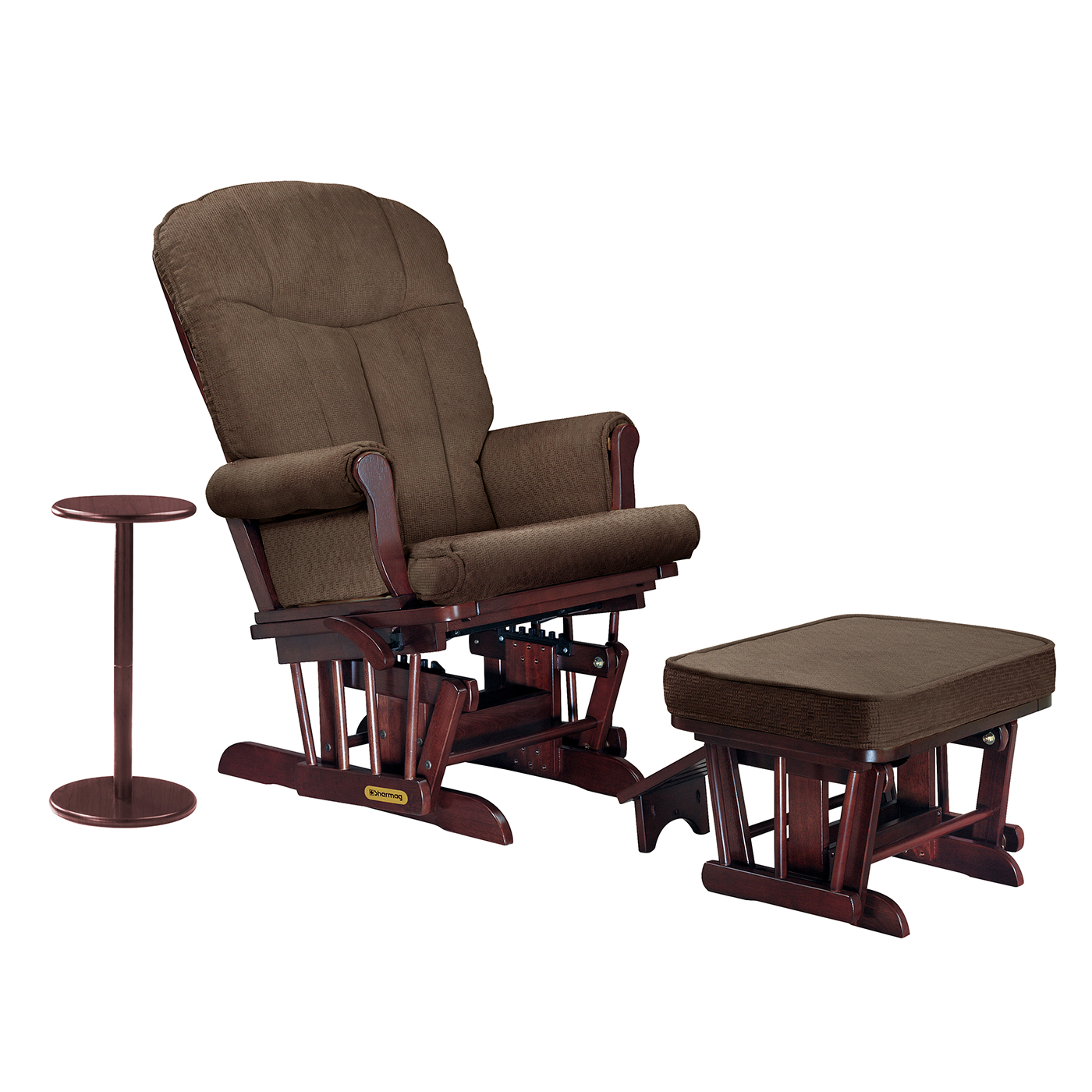 Shermag Sleigh Reclining Glider, Ottoman and Side Table in Cherry with ...