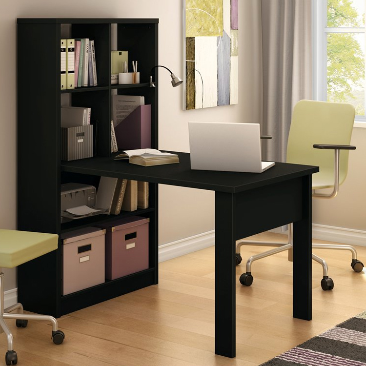 Southshore Annexe Work Table and Storage Unit Combo in Solid Black FREE ...