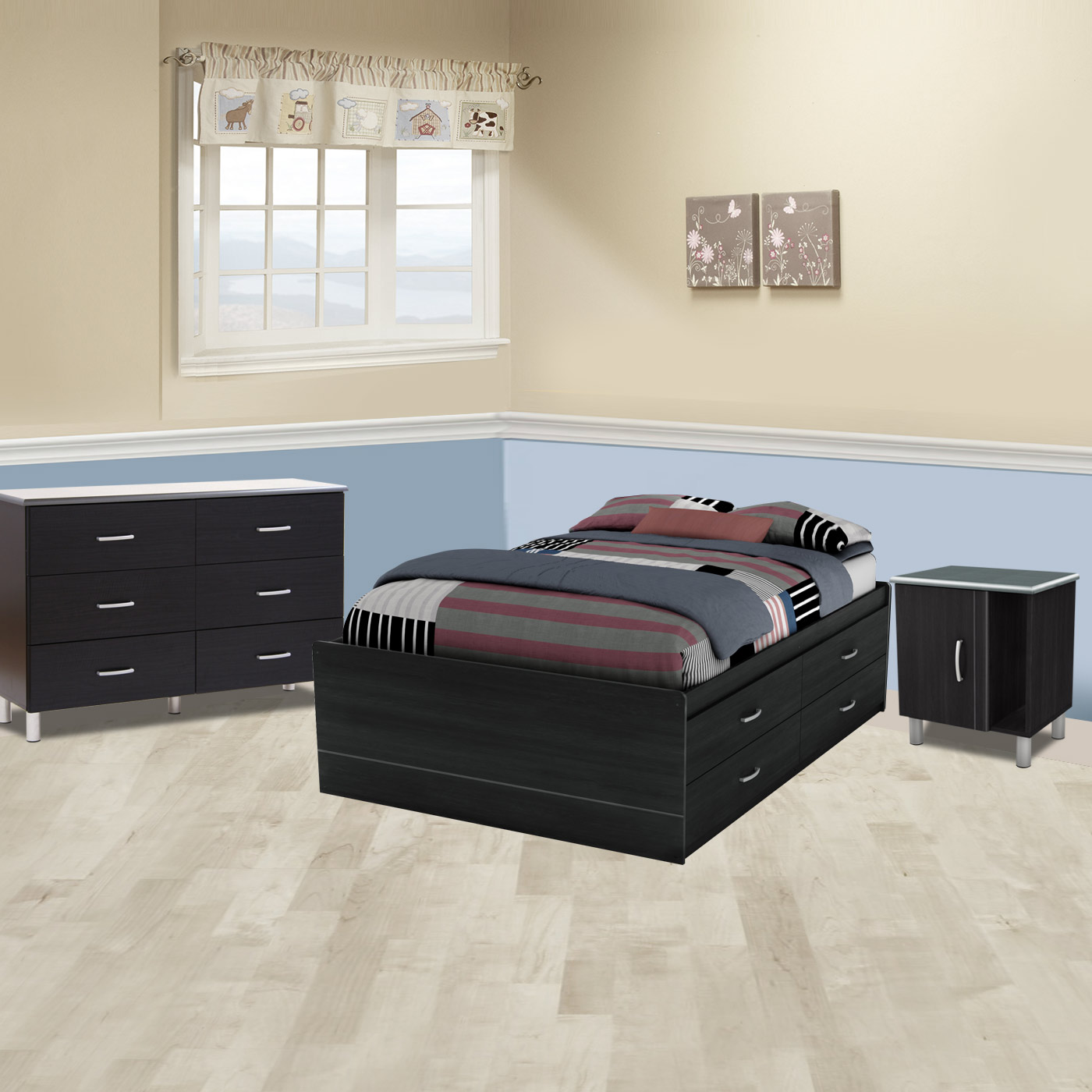 SouthShore Cosmos 3 Piece Bedroom Set - Cosmos Full Captain Bed, Double ...