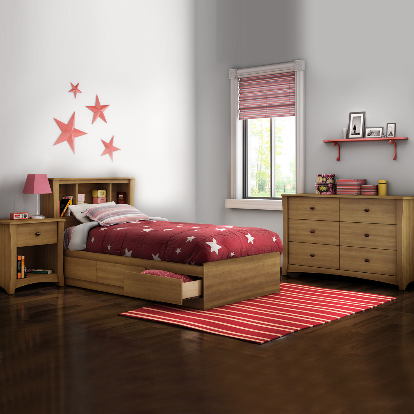 SouthShore Jumper 4 Piece Bedroom Set - Jumper Twin Mates Bed, Bookcase ...