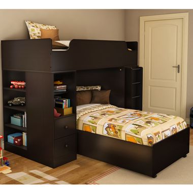 Southshore Logik Complete Twin 4 Piece Loft Bed Set In Chocolate FREE ...