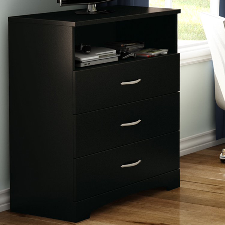 Southshore Step One Media Chest In Pure Black FREE SHIPPING