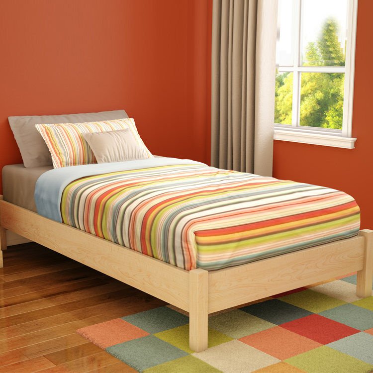 Southshore Step One Twin Platform Bed On Legs In Natural Maple FREE ...