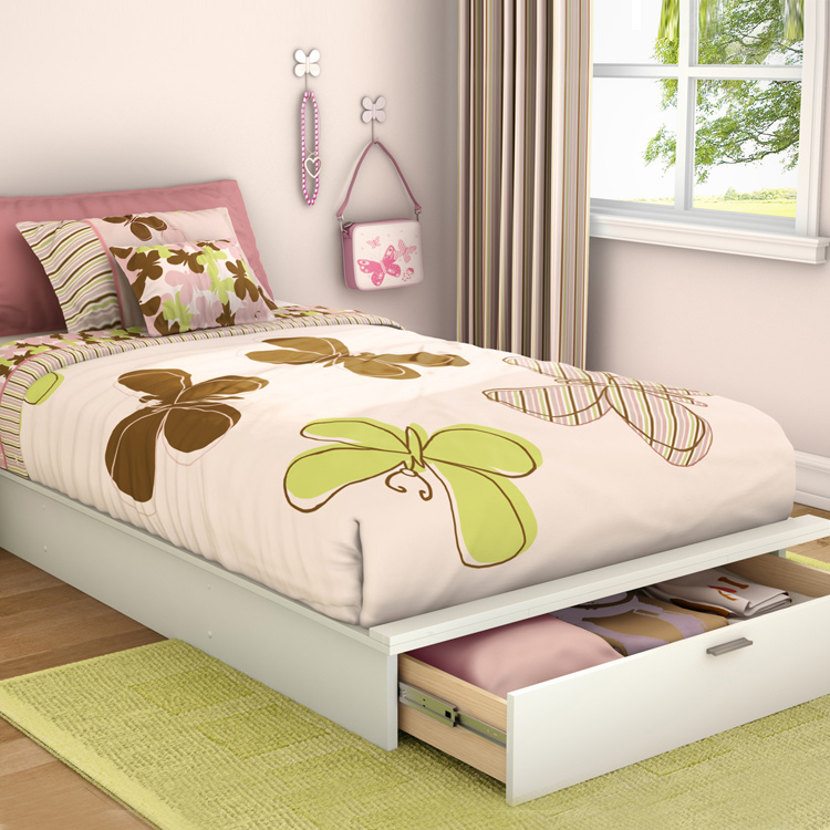 Southshore Step One Twin Platform Bed With Drawer In Pure White FREE ...