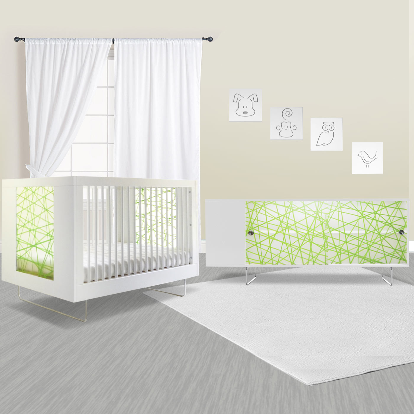 Spot on Square Alto 2 Piece Nursery Set - Crib and Credenza with Green ...