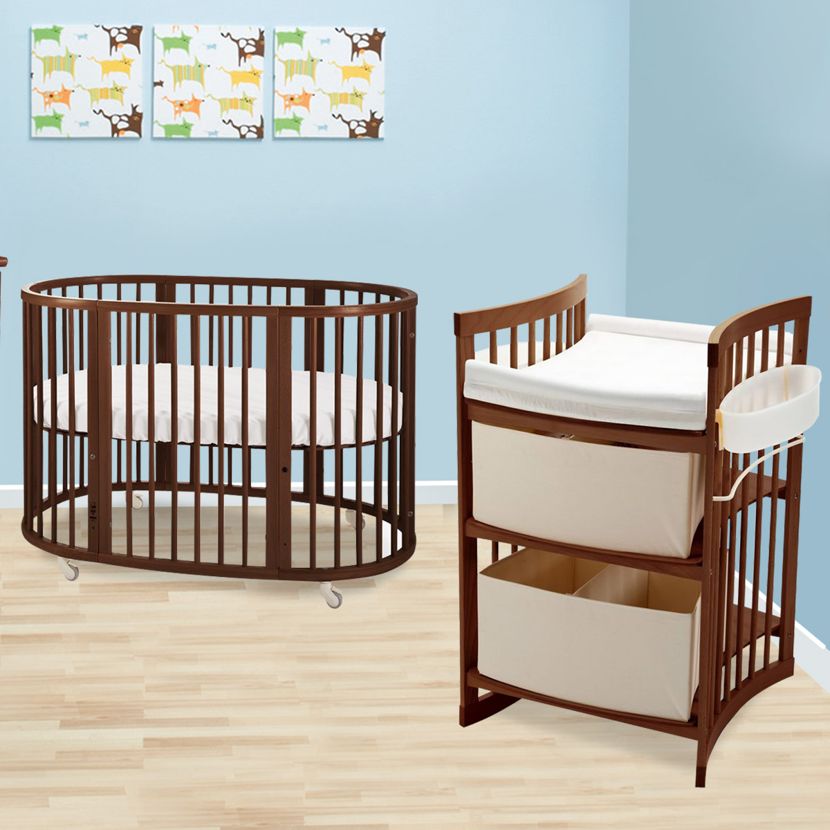 Stokke Sleepi 2 Piece Nursery Set - Modern Oval Crib with Mattress and ...