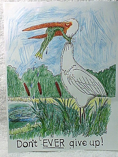 Never Give Up Poster Frog Choking Bird