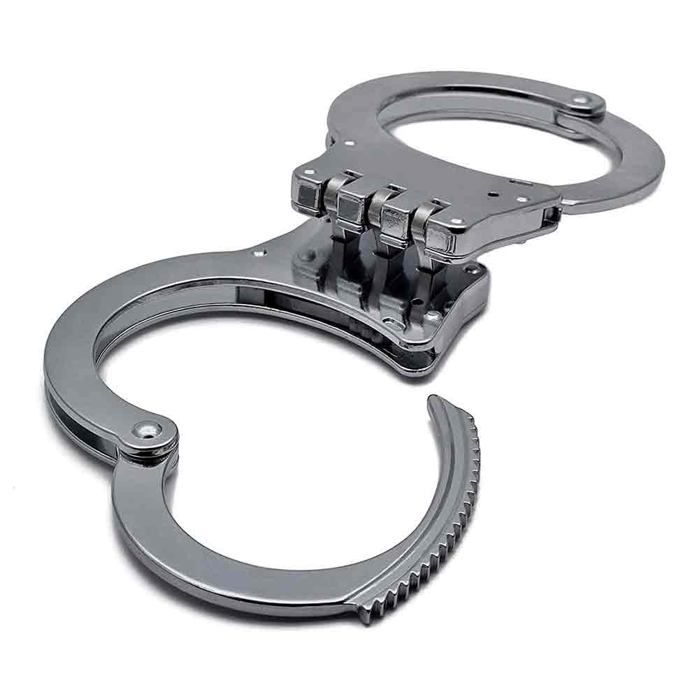 HEAVY DUTY HINGED HANDCUFFS SILVER on sale only $19.35