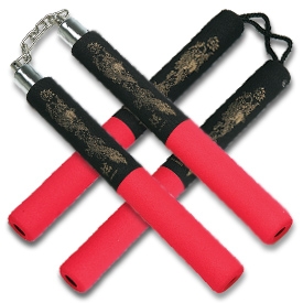 RED & BLACK RUBBER FOAM NUNCHAKU on sale only $8.25