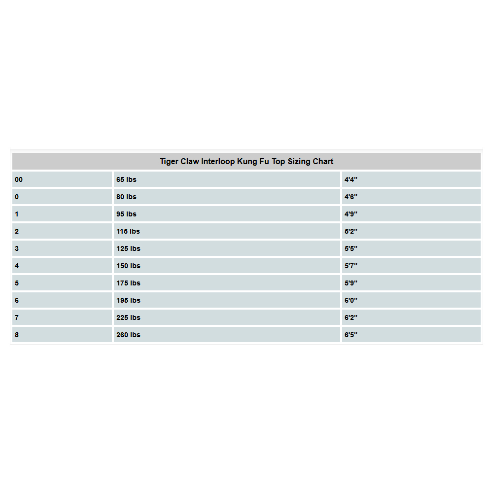 TIGER CLAW INTERLOOP KUNG FU TOP on sale starting price $32.99