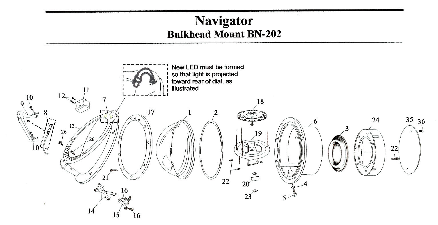 Ritchie BN-202 Navigator Bulkhead Mount Compass Parts